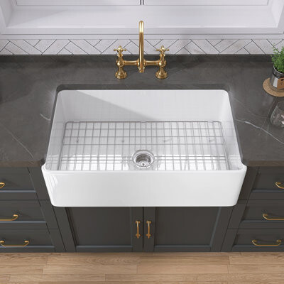 ZEAFIVE 33" L X 20" W Single Bowl Farmhouse Kitchen Sink With Sink Grid ...