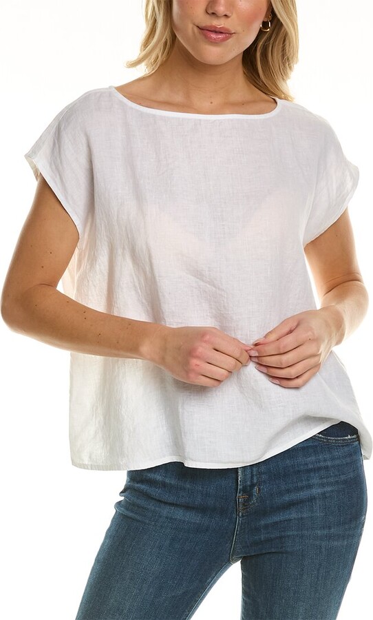 Eileen Fisher Handkerchief Linen Shirred-Back Top - ShopStyle