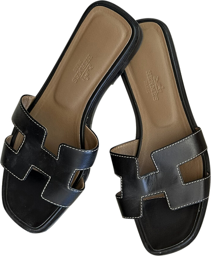 Hermes Oran leather mules - ShopStyle