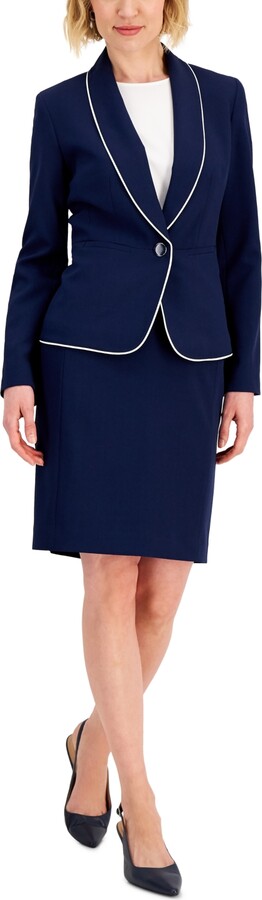 Le Suit Women's Shawl-Collar Seamed Skirt Suit, Regular and Petite ...