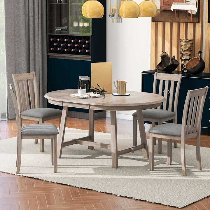 BEYONDHOME 5-Piece Wood Dining Table Set Round Extendable Dining Table ...