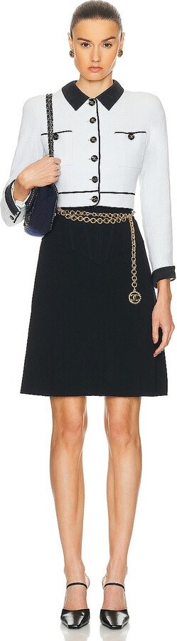 Chanel Cropped Jacket & Skirt Set in Black & White in White - ShopStyle