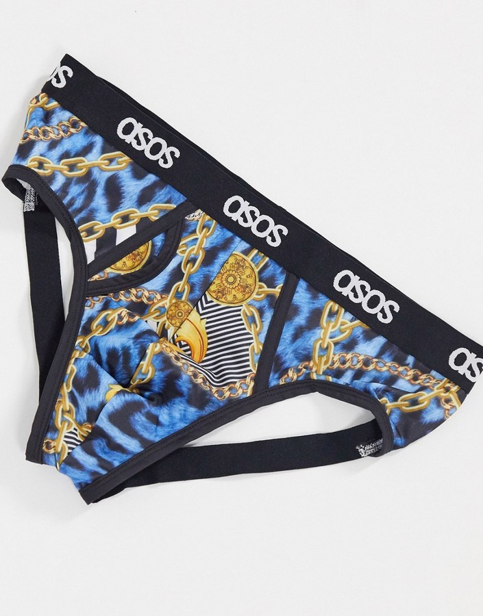 ASOS DESIGN jock strap with baroque print and branded waistband ...