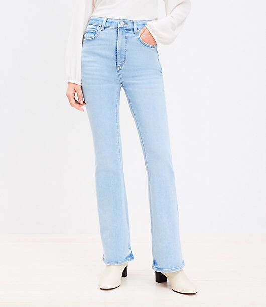 LOFT Curvy Let Down Hem High Rise Slim Flare Jeans in Bright Mid Indigo ...