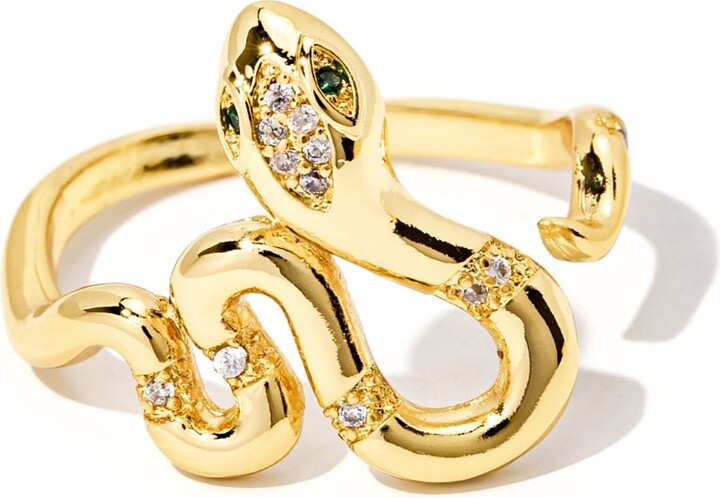 The Essential Jewels Women's Serpent Snake Gold Vermeil Statement Ring ...