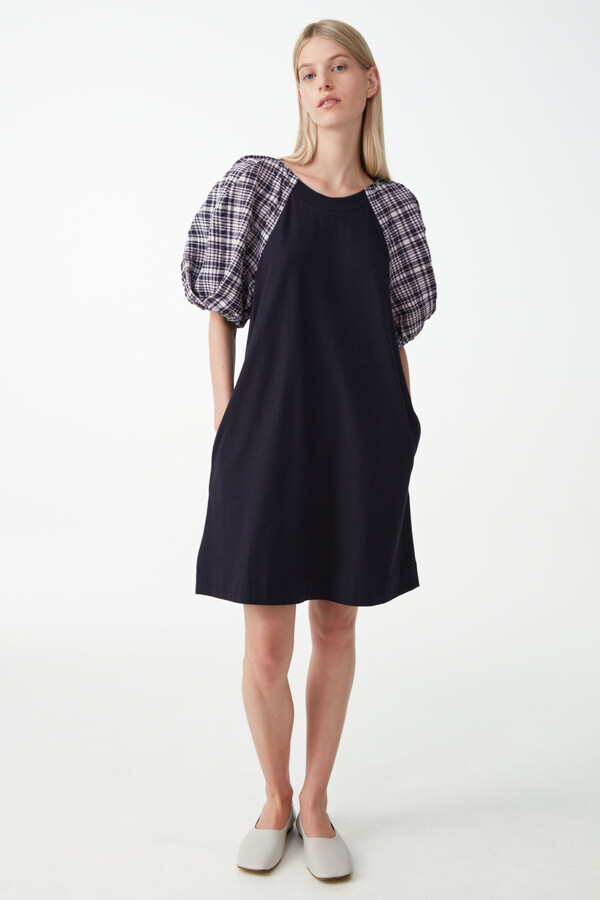 Cos Checked Puff Sleeve Cotton Dress - ShopStyle