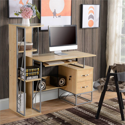 Latitude Run HOMCOM Modern Computer Desk With 4-Tier Bookshelf, Home ...