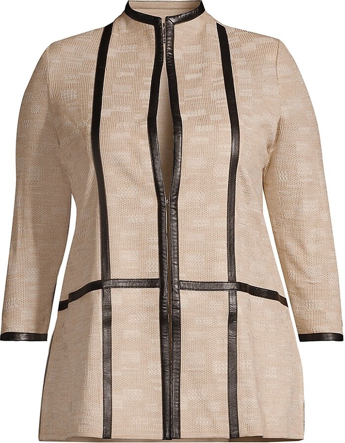 Ming Wang, Plus Size Mixed-Media Textural Knit Jacket - ShopStyle