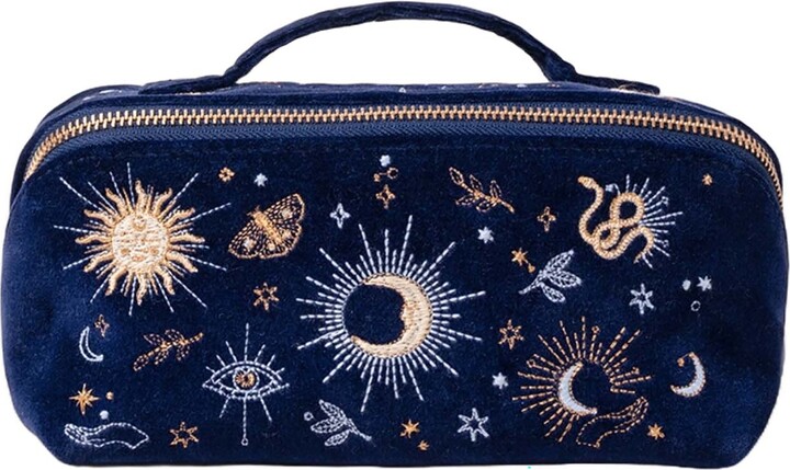 Elizabeth Scarlett Boho Mysticism Navy Velvet Open Flat Makeup Bag - ShopStyle