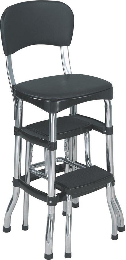 Howcool Stylaire Retro Chair + Step Stool with sliding steps, Black ...