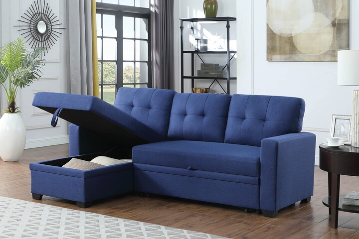 Devion Furniture L-Shape Linen Sleeper Sectional Sofa for Living Room ...