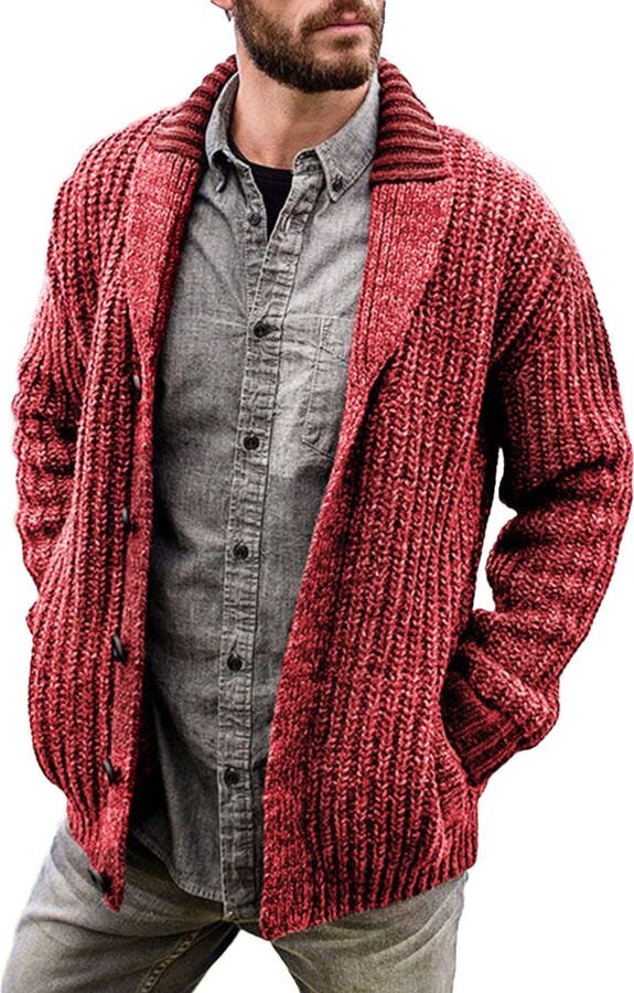 AMDOLE Plus Size Long Coat Mens Cable Knit Cardigan Sweater Shawl ...