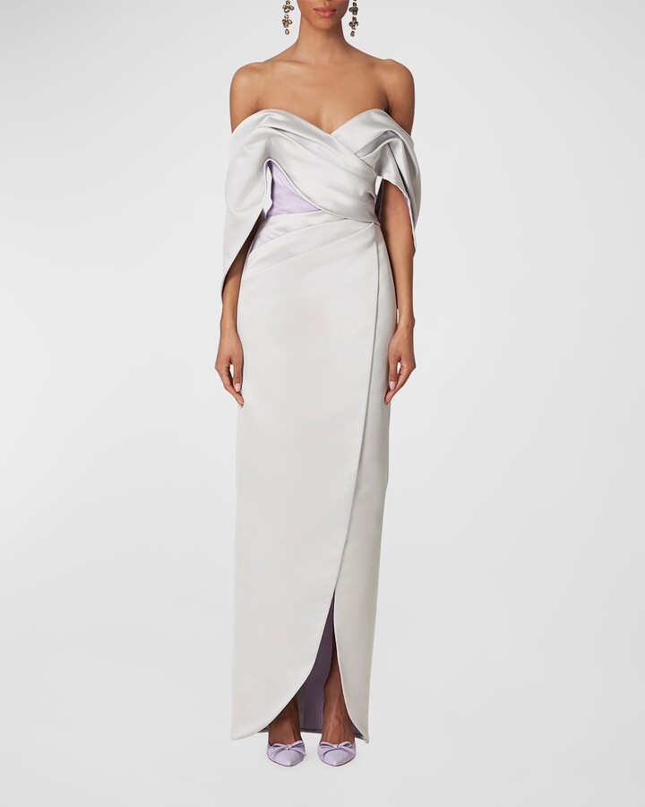 Carolina Herrera Draped Off-The-Shoulder Column Gown - ShopStyle ...