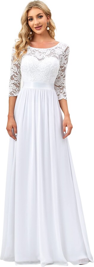 Ever-Pretty Women's Round Neck 3/4 Sleeves A Line Empire Waist Lace ...