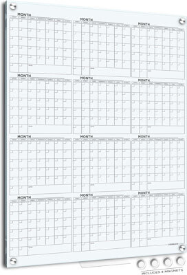 Scribbledo Magnetic 34"x46" Glass Whiteboard Yearly Calendar Planner White Board Calendar ...