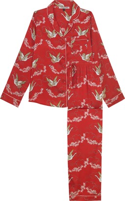Their Nibs Womens Satin Traditional Pyjamas Red Crane Blossom ...
