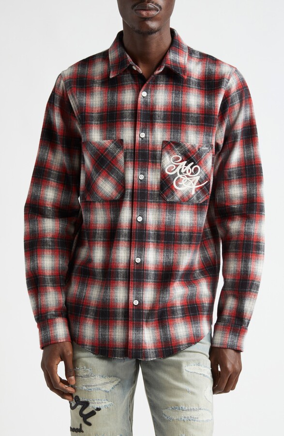 Amiri Swirl Logo Plaid Flannel Button-Up Shirt - ShopStyle