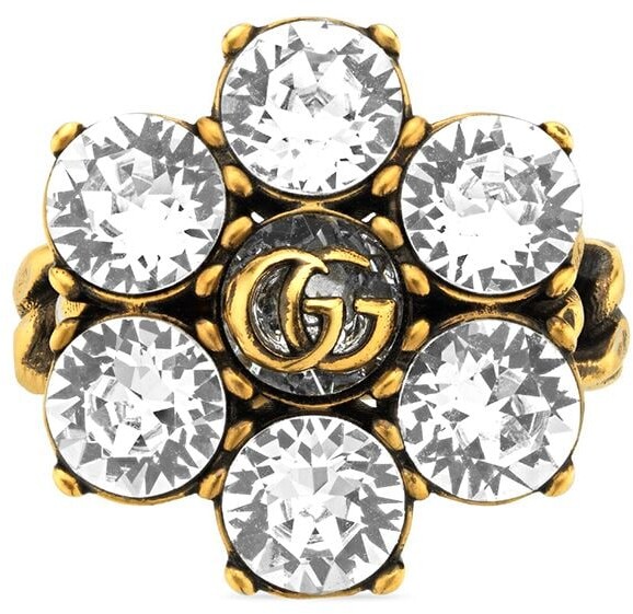 Gucci crystal-embellished Double G ring - ShopStyle