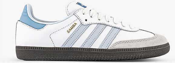 adidas Mens White Blue Samba OG Logo-print Leather Low-top Trainers ...