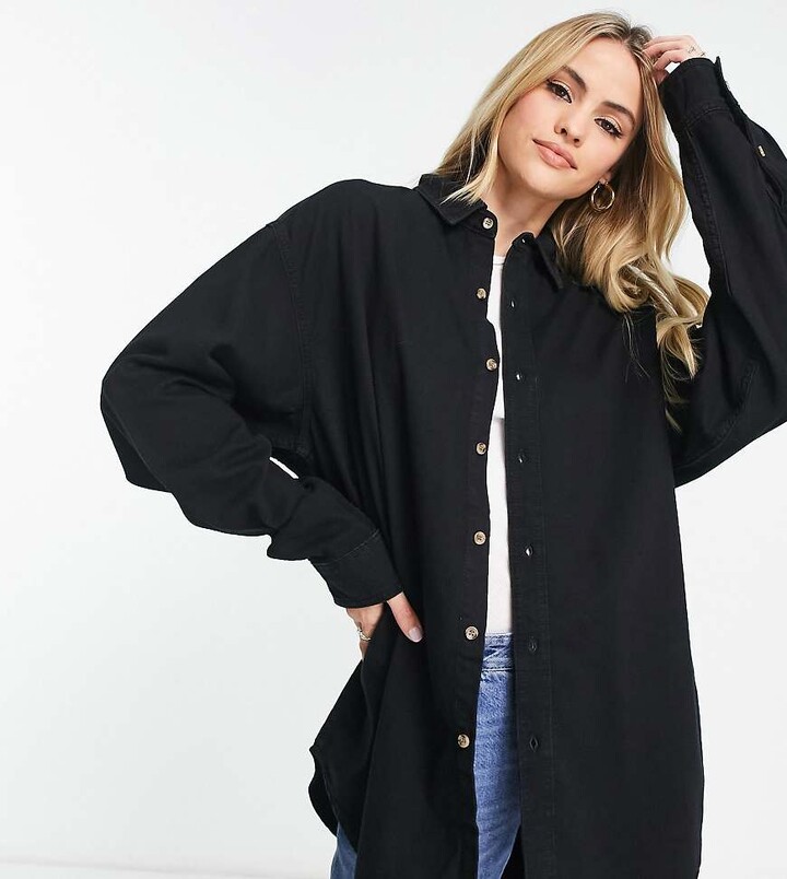 ASOS Tall ASOS DESIGN Tall denim minimal shirt in washed black ...