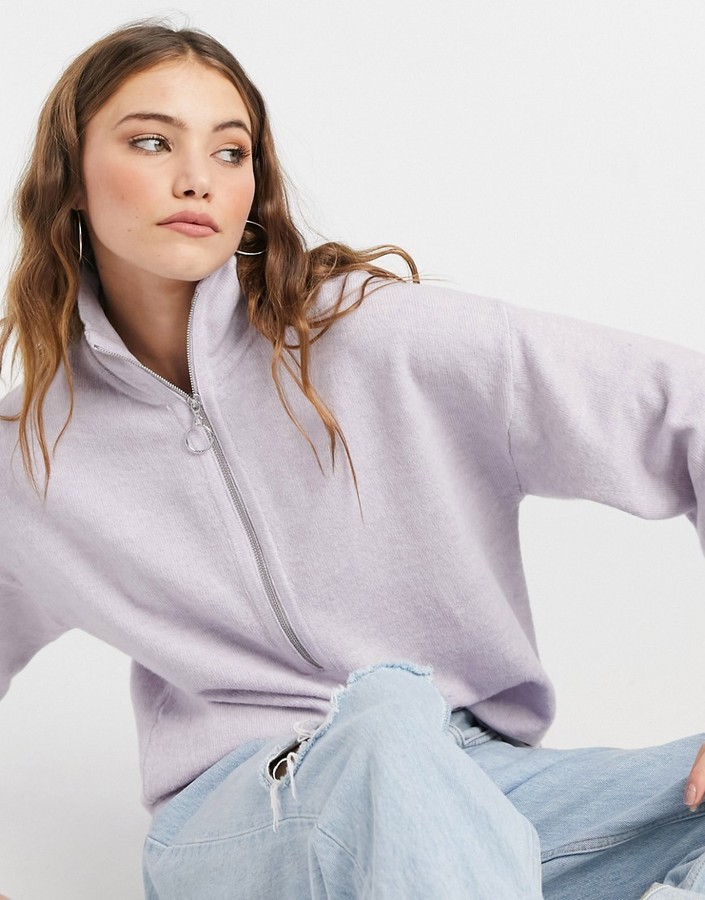 ASOS DESIGN sweater with zip front and wide sleeves in lilac - ShopStyle