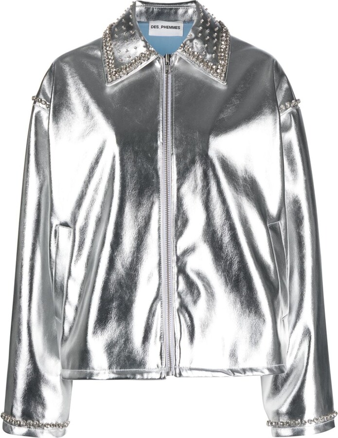 DES PHEMMES Crystal-Embellished Faux Leather Jacket - ShopStyle