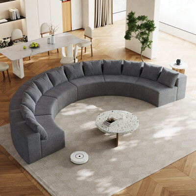 Hokku Designs Corduroy Curved Modular Sectional Sofa with Pillows ...