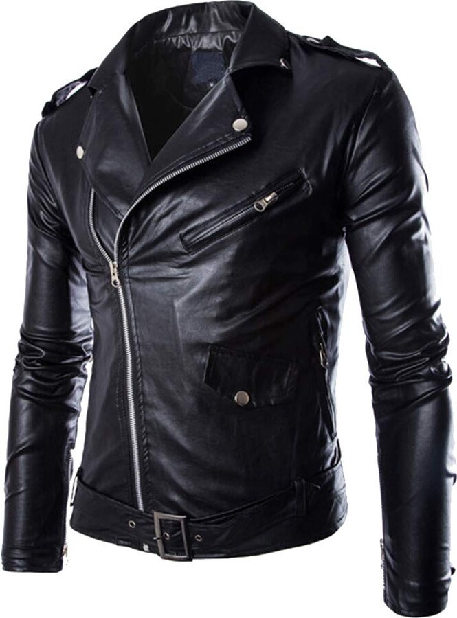 generic Mens Leather Jackets - Slim Fit Faux Leather Motorcycle Jacket ...