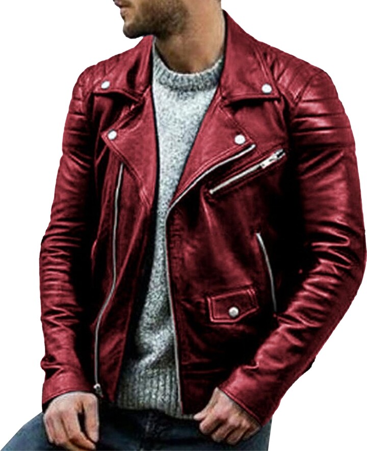 Generic Motorcycle Leather Jackets For Men Zip Slim Fit Biker Jacket ...