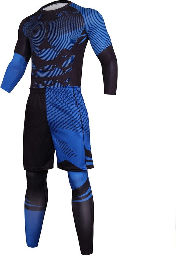 Fossean Men Compression Set Long Sleeve Gym Tights Gym Wear Fitness ...