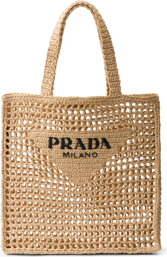 Prada Triangle-Logo Raffia Tote Bag - ShopStyle