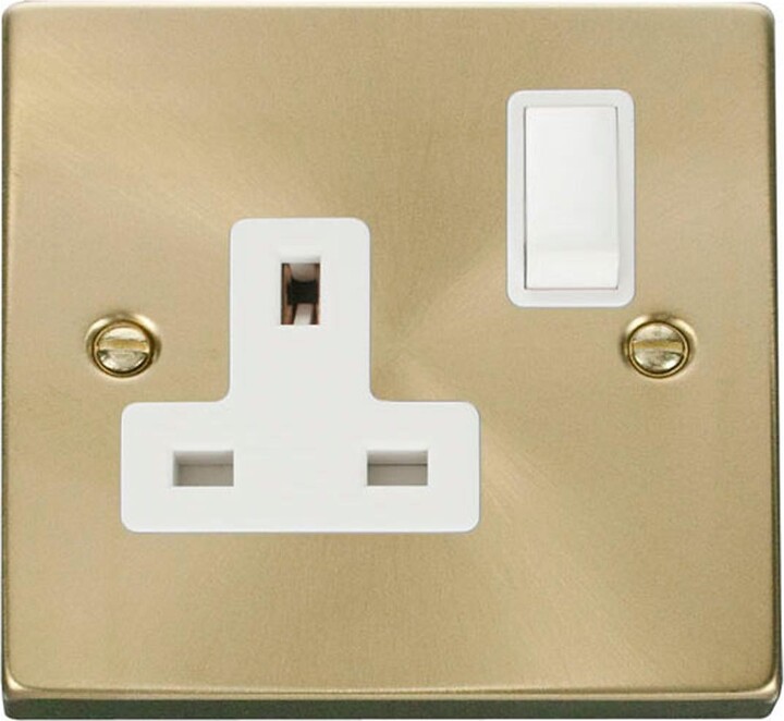 SE Home Satin / Brushed Brass 1 Gang 13A DP Switched Plug Socket ...
