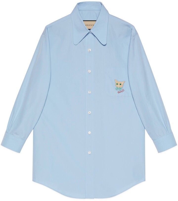 Gucci cat cotton poplin shirt - ShopStyle Tops