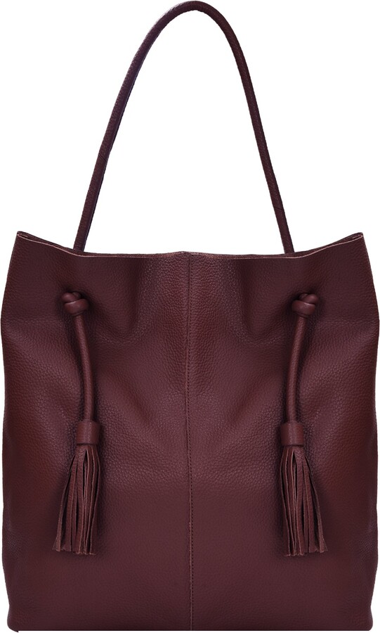 Brix+Bailey Burgundy Drawcord Leather Hobo Shoulder Bag - ShopStyle