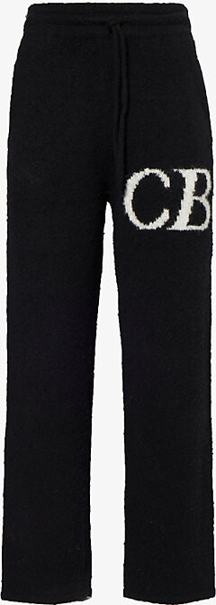 Cole Buxton Mens Black CB Logo-knit Relaxed-fit Wool-blend Trousers ...