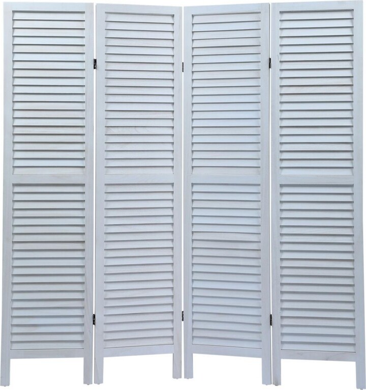 Simplie Fun Sycamore Wood 4 Panel Screen Folding Louvered Room Divider ...