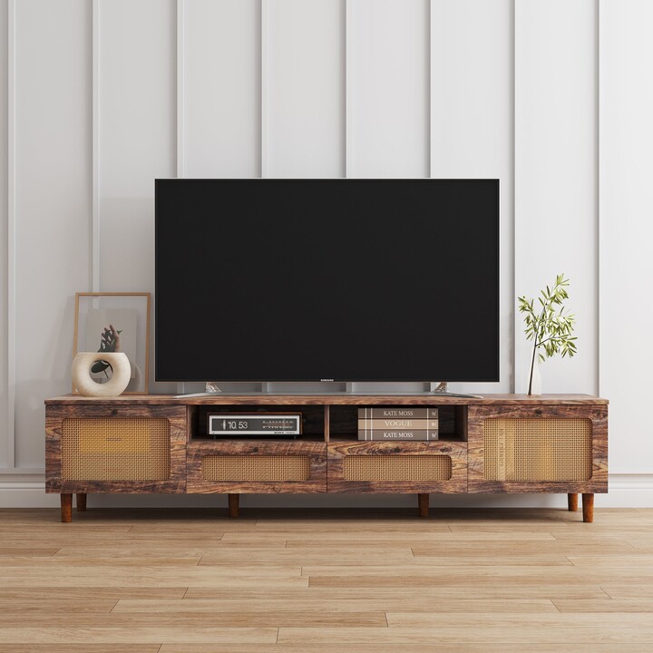 GREATPLANINC TV Stand for 80 Inch TV, wood Entertainment Center Modern ...