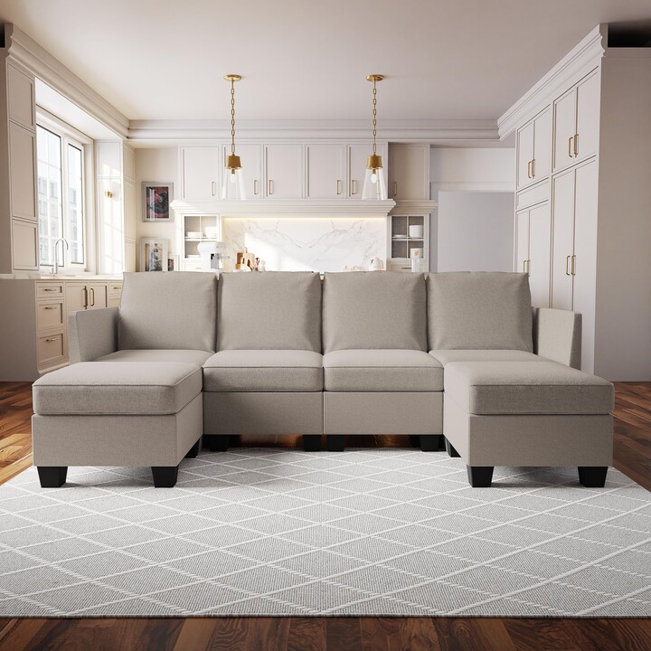 Divano Roma Furniture Modern Chenille Fabric U-Shaped 6 Seat Sectional Sleeper Couch with ...