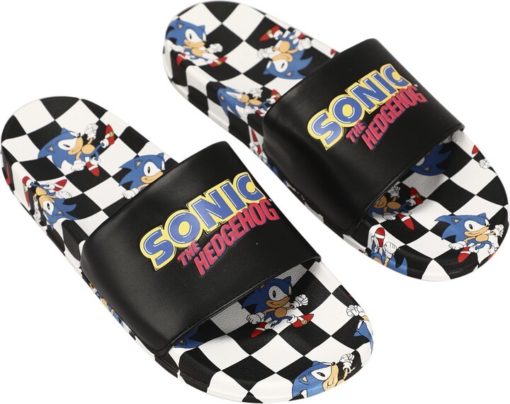 Sonic The Hedgehog Sonic Dash Men’s Black And White Checkered Slides ...