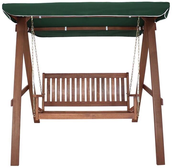 Sunnydaze 2-Person Meranti Wood Outdoor Patio Swing With Canopy ...