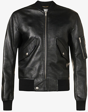Saint Laurent Womens Noir Raised-collar Leather Jacket - ShopStyle