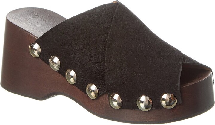 Ganni Retro Peep Toe Suede Clog - ShopStyle Mules