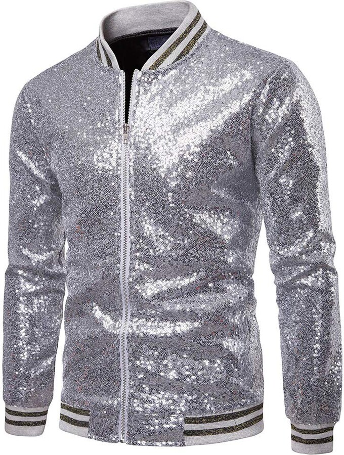 Mugoebu Men's Varsity Jacket Halloween Party Disco Shiny Sparkly ...