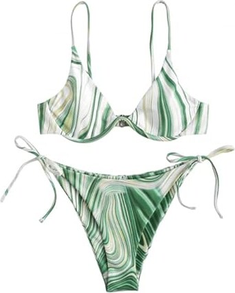 ZAFUL Women's Bathing Suits Two Piece Sexy Swimwear Ribbed Floral Print ...