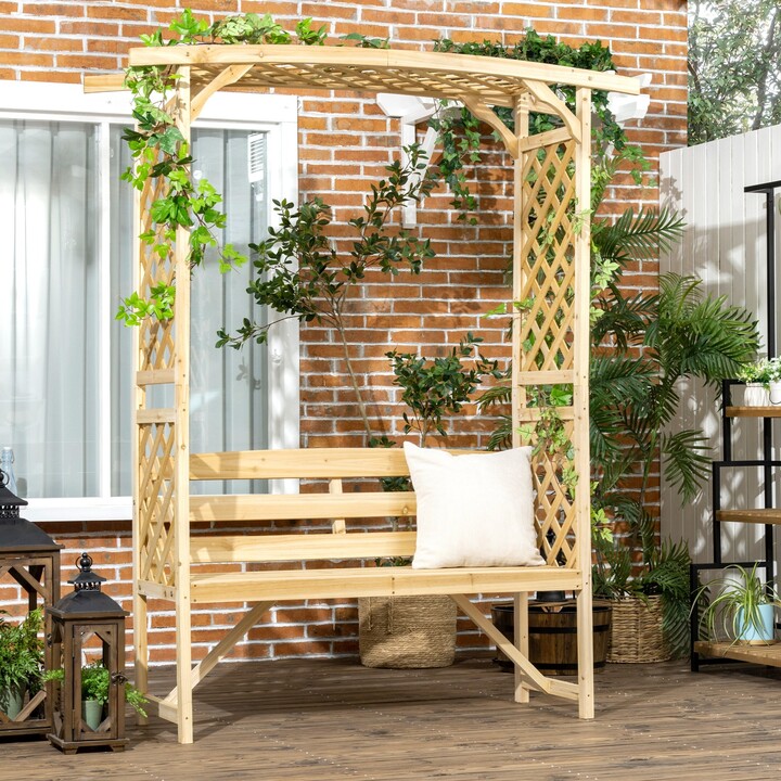 Outsunny Patio Garden Bench Arbor Arch with Pergola and 2 Trellises, 3 ...