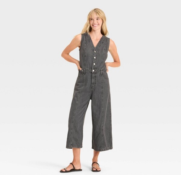 Universal Thread Women' Cropped Denim Jumpuit - Univeral Thread™ Black ...