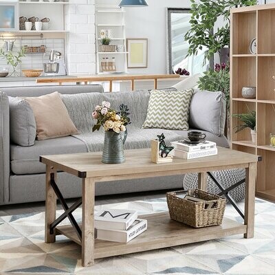 Gracie Oaks Rustic Accent Coffee Table Metal X Shaped Side Cocktail ...