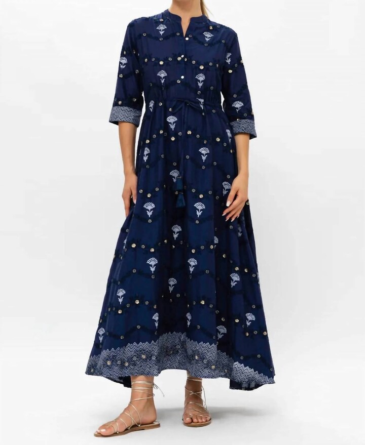 Oliphant Cinched Shirt Dress Maxi In Camden Navy - ShopStyle
