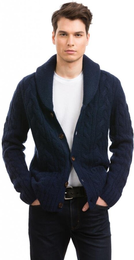 Citizen Cashmere Pure Yak Wool Mens Cardigan with Vintage Shawl Collar ...