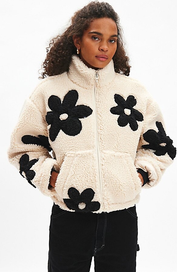 Blank NYC Wild At Heart Floral Piled Fleece Jacket in White - ShopStyle